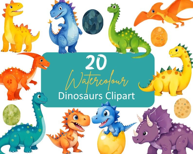 20 Cute Dinos Clipart, Scrapbook Printable Dinosaur Clip Art, Trex ...