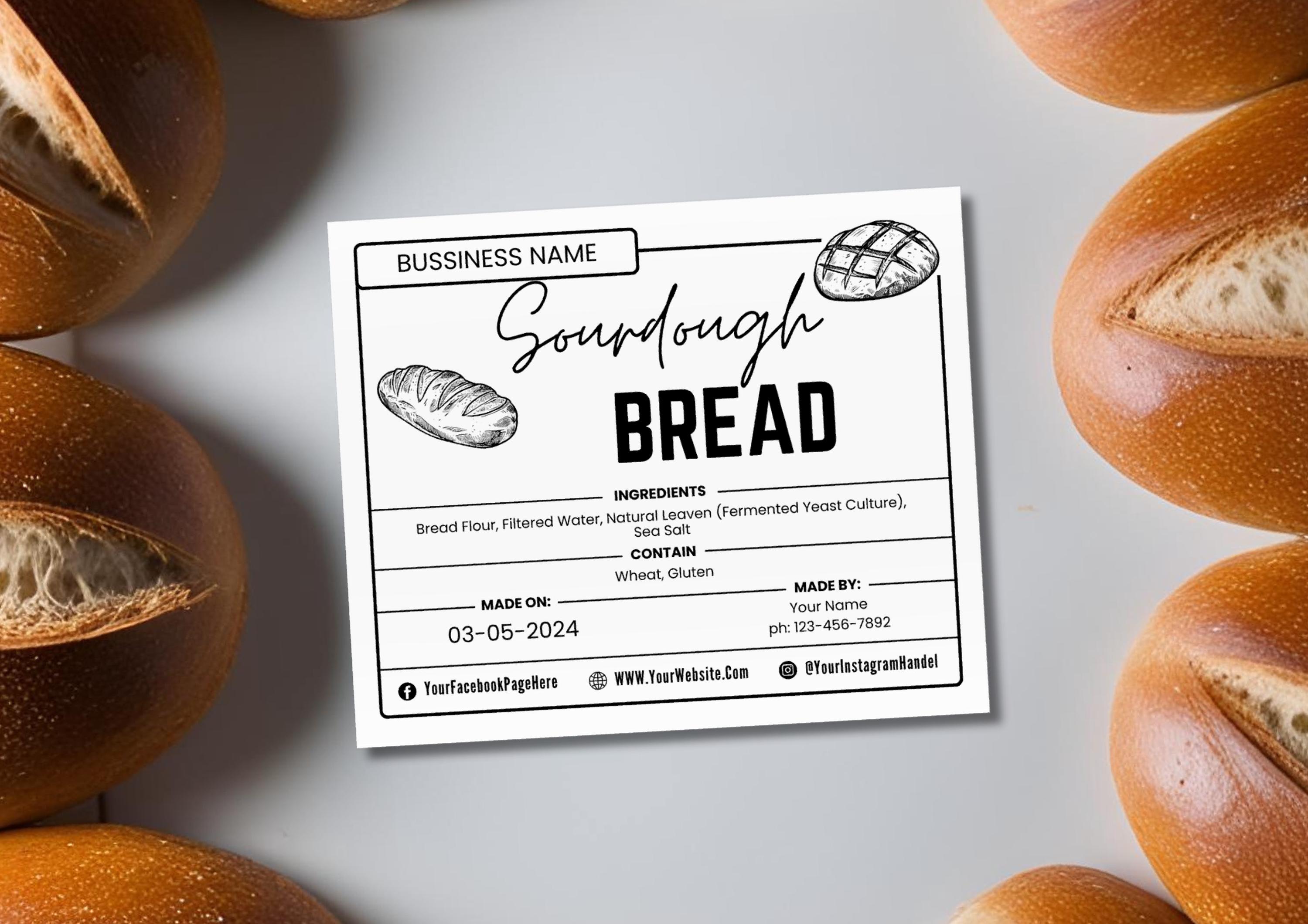 Editable Sourdough Bread Ingredient Label Template: Vintage Bakery ...