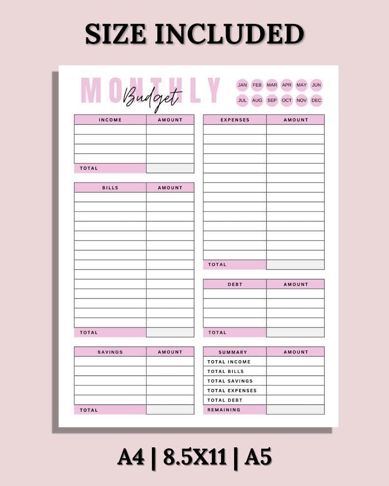 Monthly Budget Overview Template Printable, Printable Finance Tracker ...