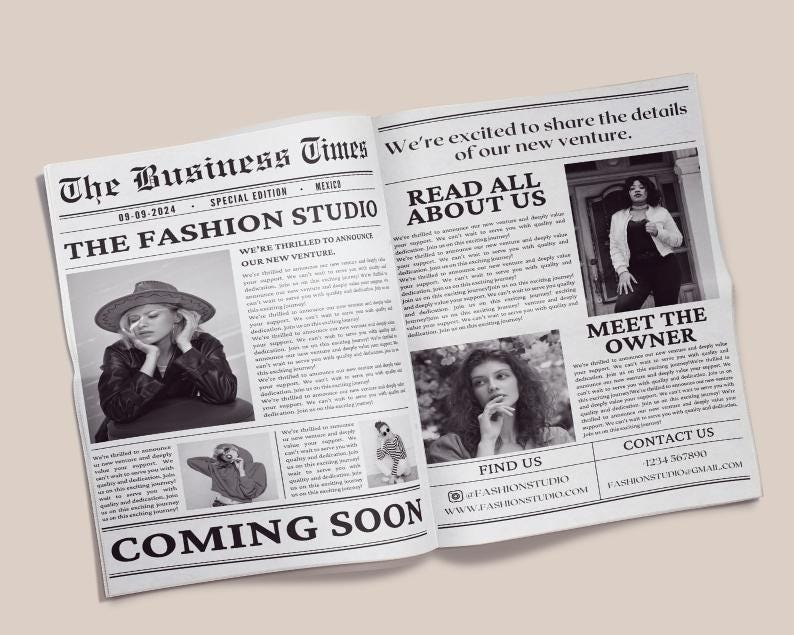 Editable Business Newspaper Template, Business Announcement Newspaper ...