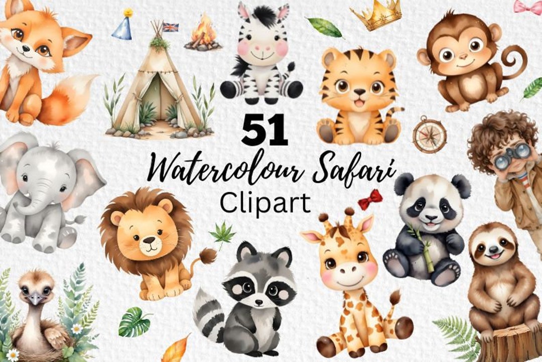 Safari Watercolor Clipart Bundle, Digital Download for Scrapbooking ...