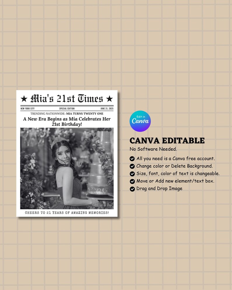 Personalized Photo Newspaper Wine Label: 21st/30th Birthday (instant ...