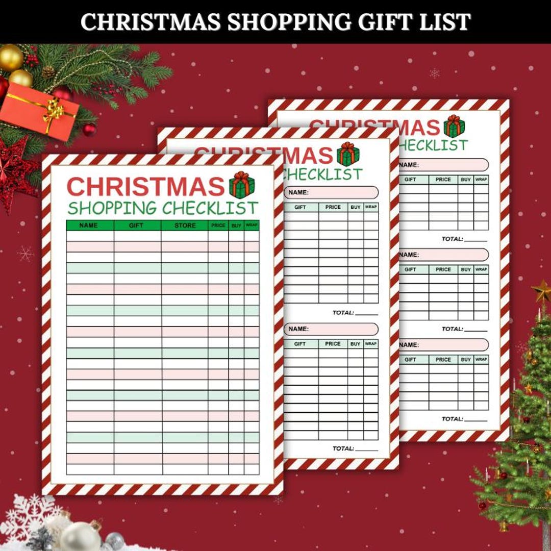 Christmas Shopping Gift List Printable, Christmas to Do List, Printable ...
