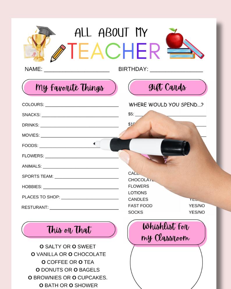 Printable Teacher Favorites Questionnaire: Back to School (PDF) - Etsy