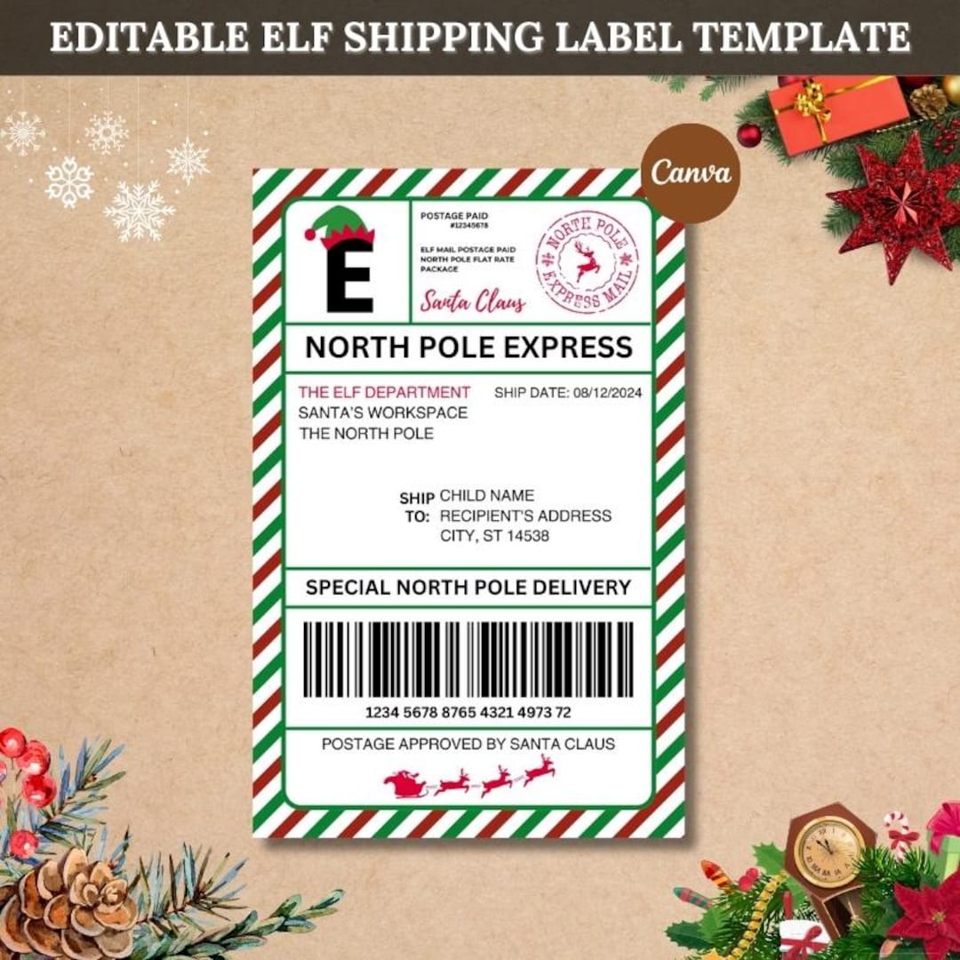 Custom Elf Shipping Label, Delivery Label From Santa Clause ...