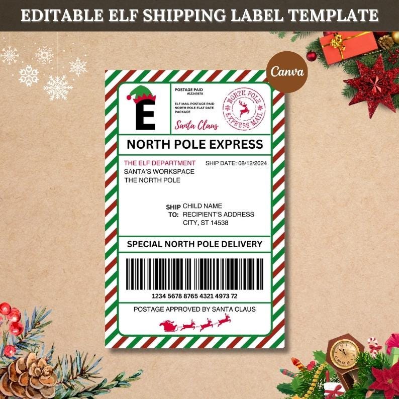 Custom Elf Shipping Label, Delivery Label From Santa Clause ...