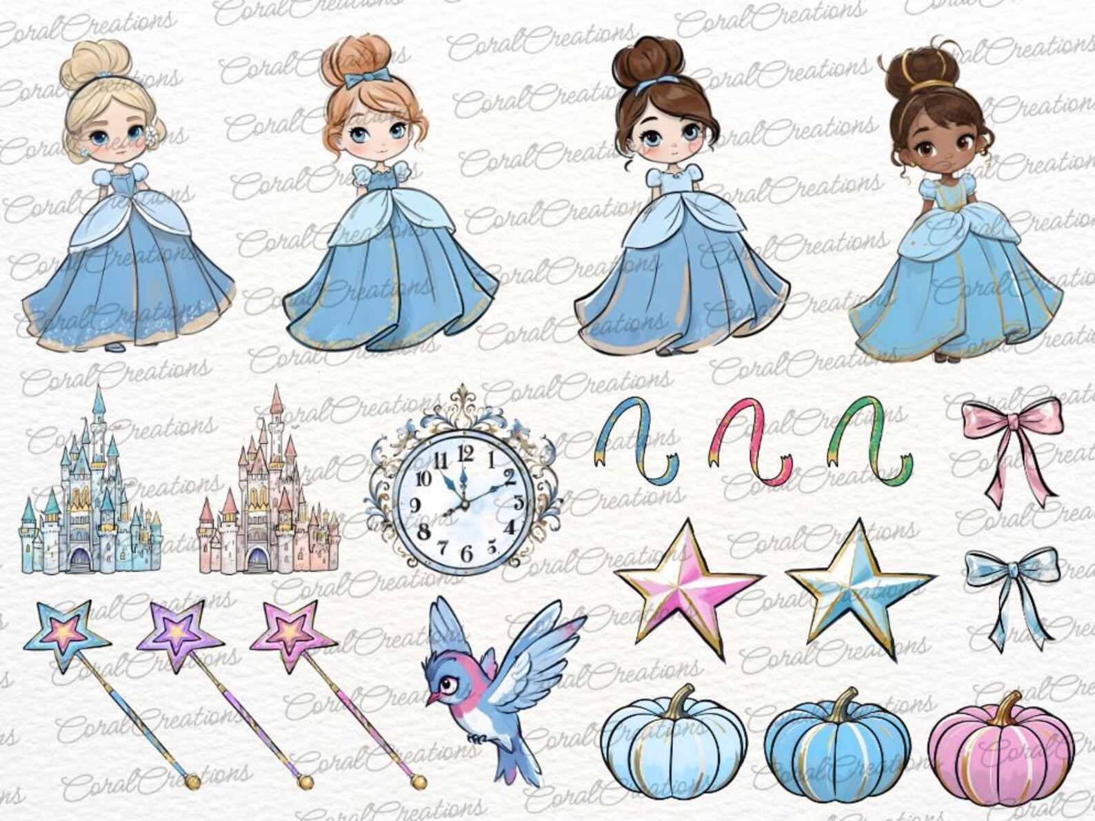 Cinderella Clipart, Fairy Tale Princess, Glass Slipper, Castle, Pumpkin ...
