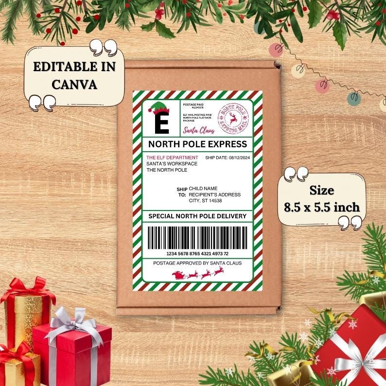 Custom Elf Shipping Label, Delivery Label From Santa Clause ...