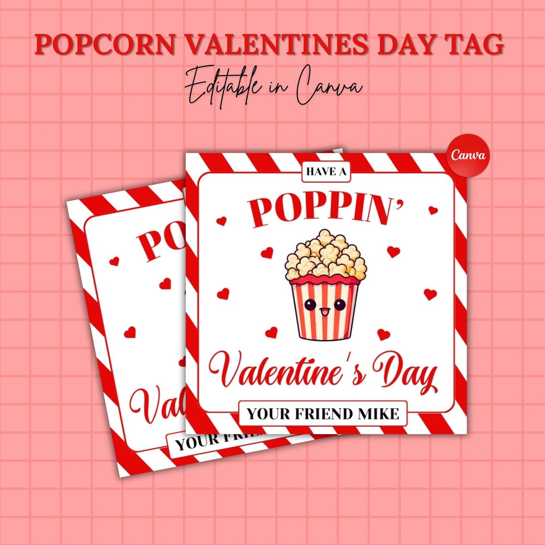 Popcorn Valentine's Day Tag Printable: Non-candy School Cards (instant ...