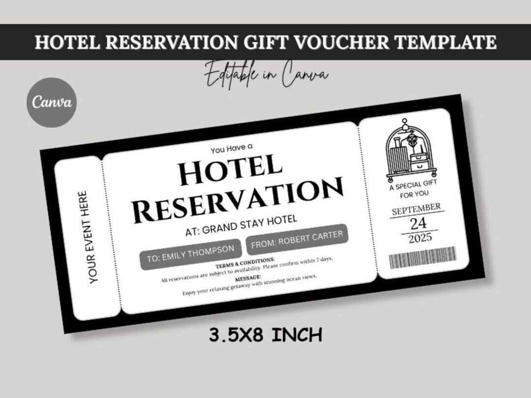 Personalized Hotel Stay Gift Voucher: Editable Staycation Ticket ...