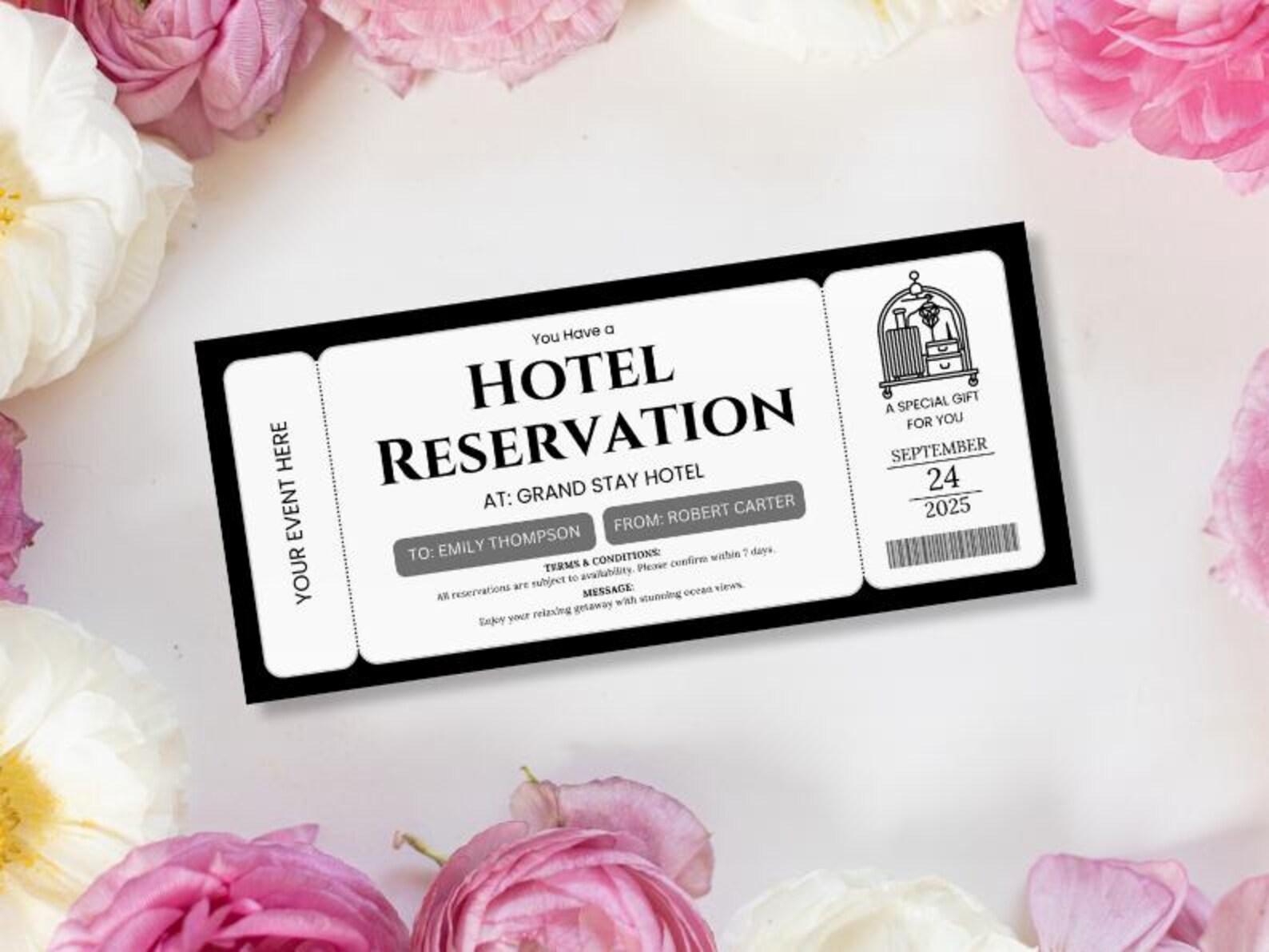 Personalized Hotel Stay Gift Voucher: Editable Staycation Ticket ...