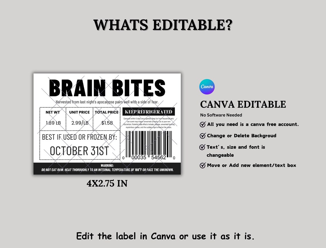 Funny Halloween Prank Meat Labels: Editable Food Stickers (instant ...