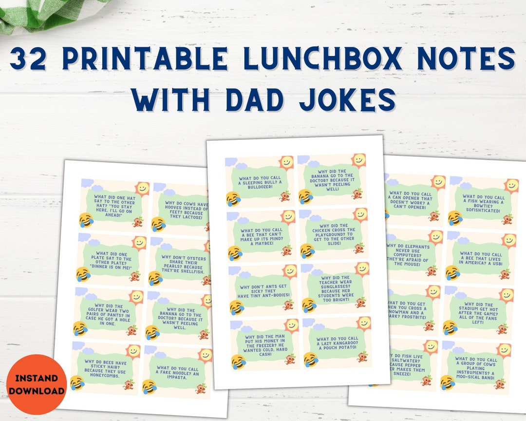 Printable Lunchbox Notes with dad jokes Cards for kids - Etsy Portugal
