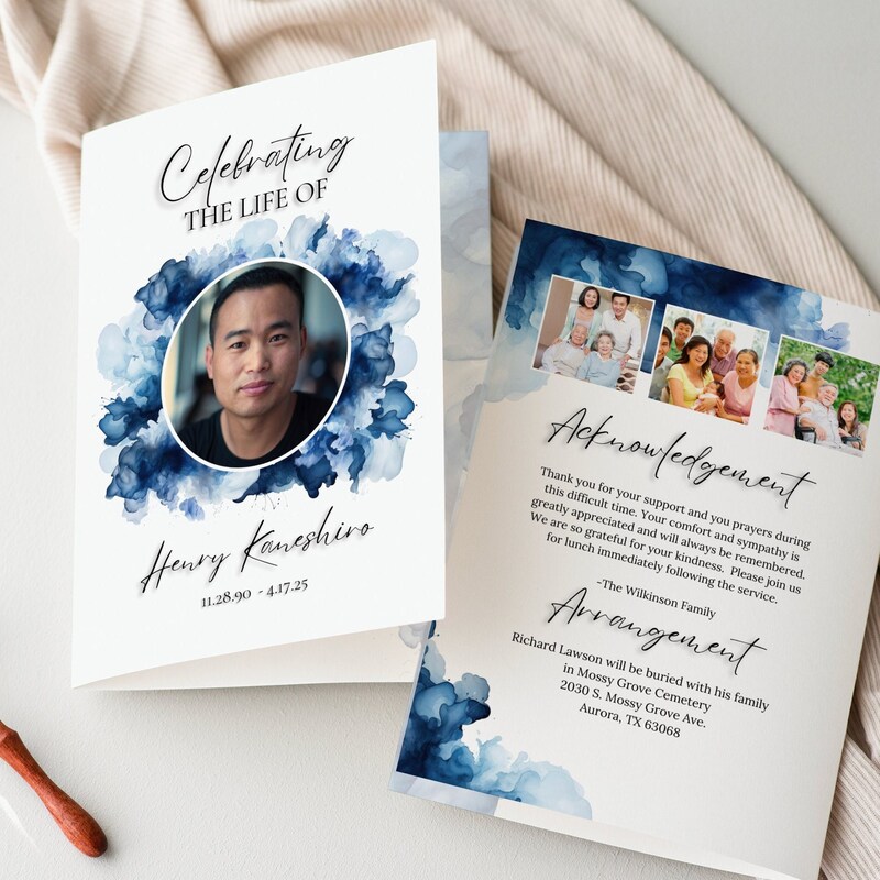 Blue Funeral Template - Etsy