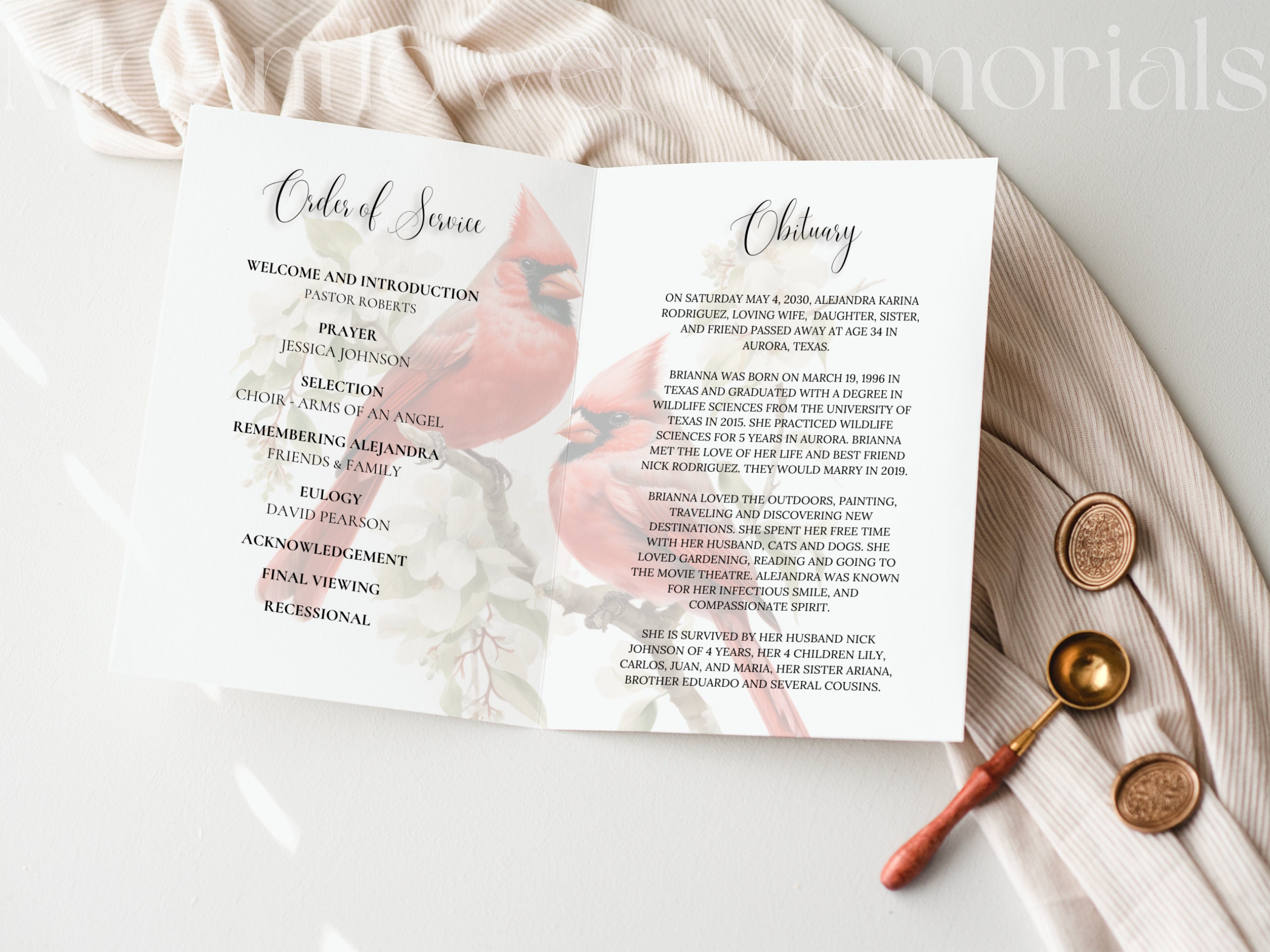 Red Cardinal Funeral Program Template: Editable Memorial Card (digital ...