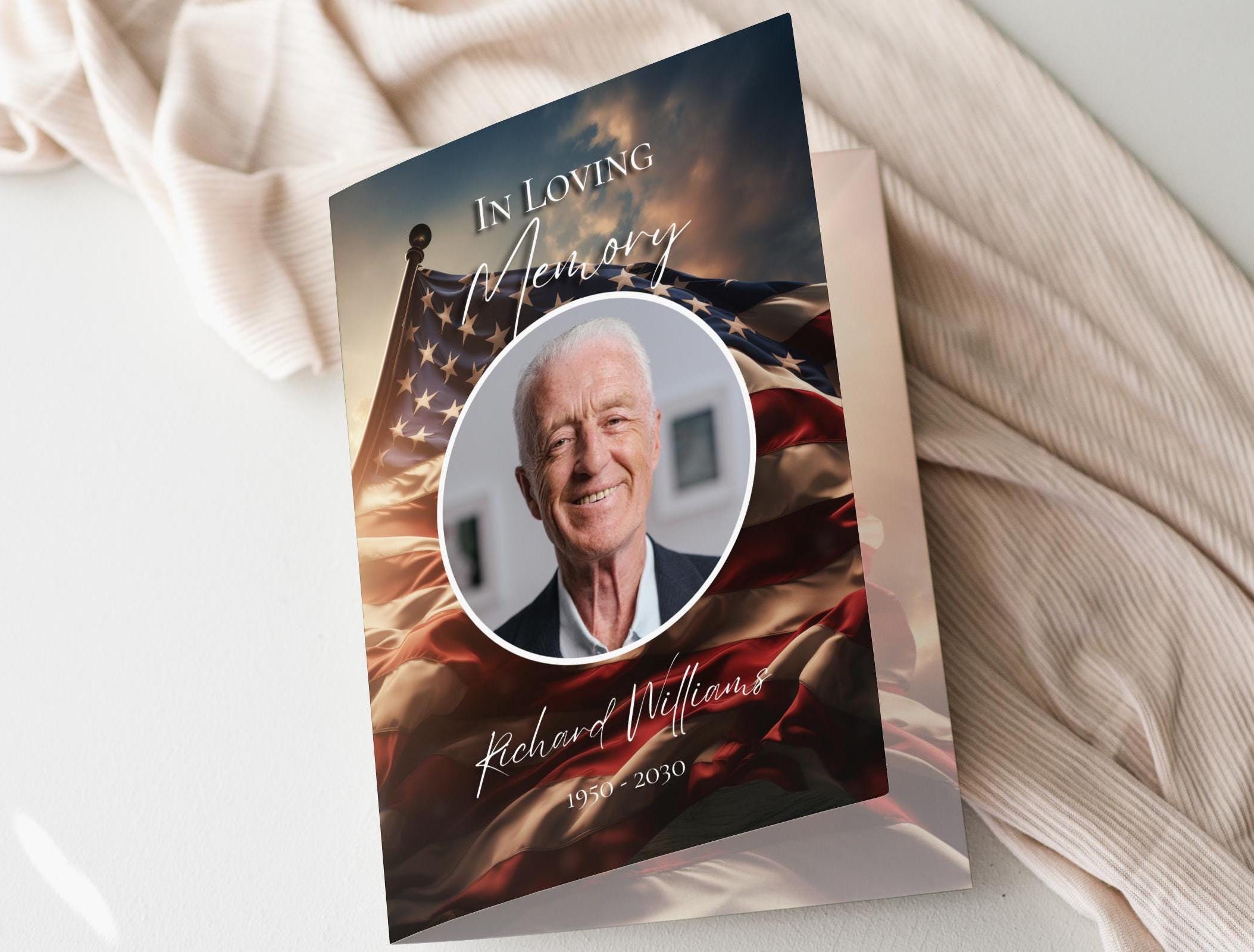 American Flag Funeral Program Template: Military Obituary Celebration ...