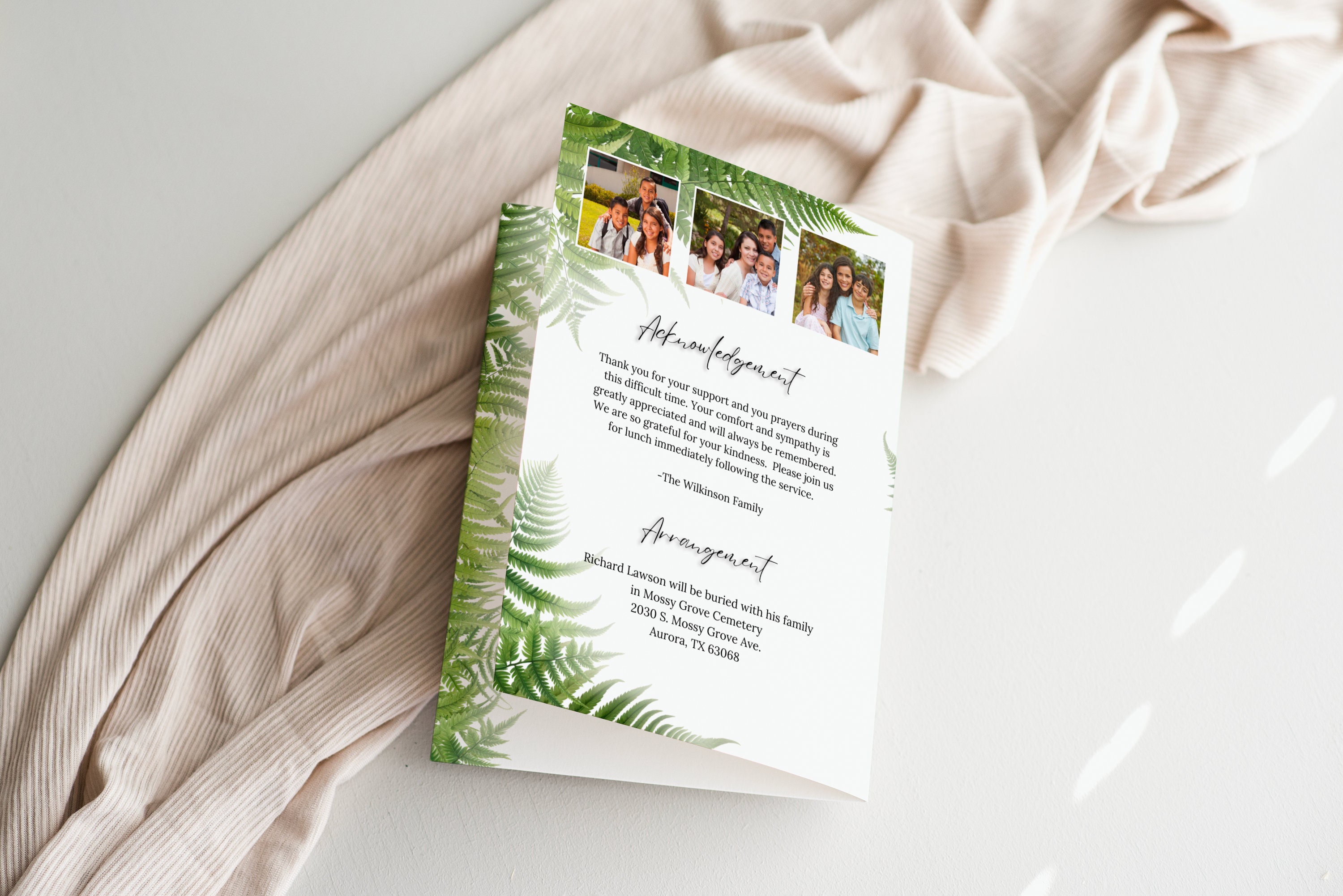 Green Fern Funeral Program Template: Celebration of Life (digital ...