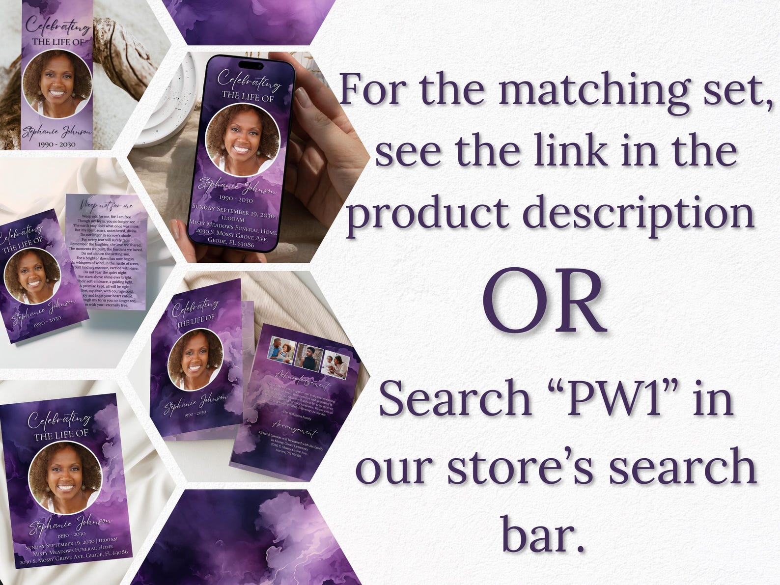Purple Watercolor Memorial Bookmark Template: Celebration of Life ...