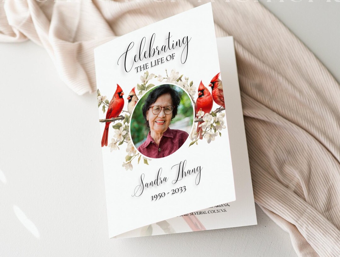 Red Cardinal Funeral Program Template: Editable Memorial Card (digital ...