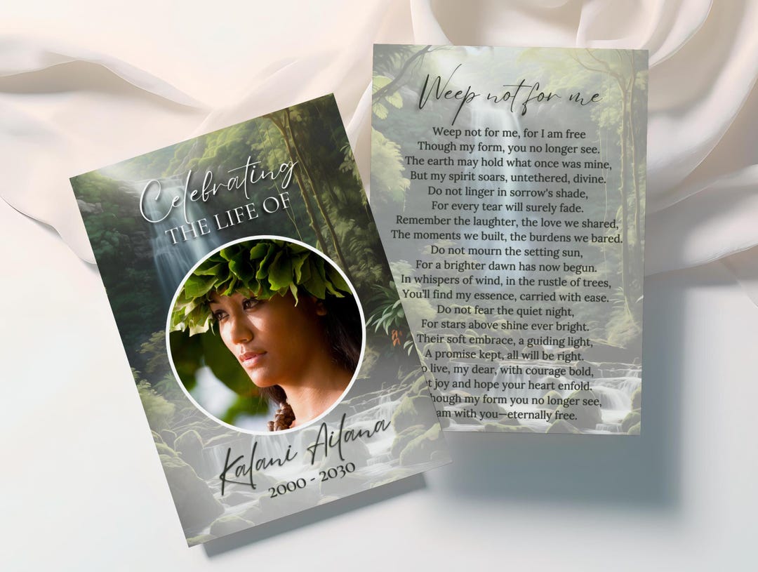 Tropical Funeral Prayer Card Template: Hawaiian Celebration of Life ...