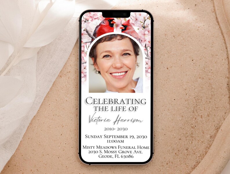 Red Cardinals Funeral Invitation Template: Celebration of Life (digital ...