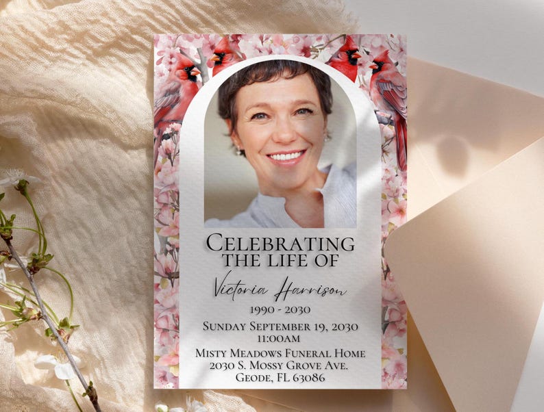 Red Cardinals Funeral Invitation Template: Celebration of Life (digital ...