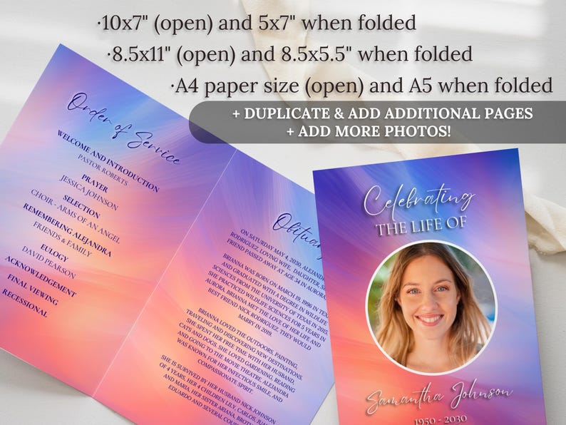 Sunset Funeral Program Template: Editable Memorial Card (digital ...