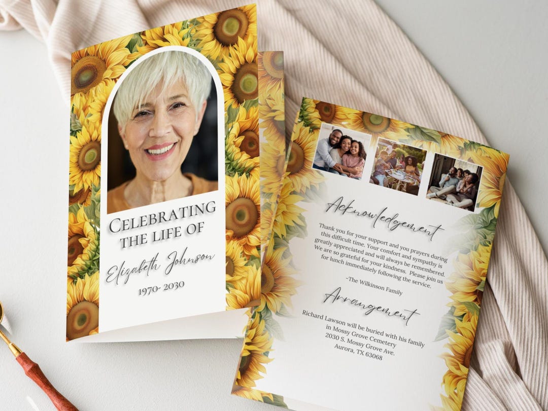 Sunflower Funeral Program Template: Celebration of Life (digital ...