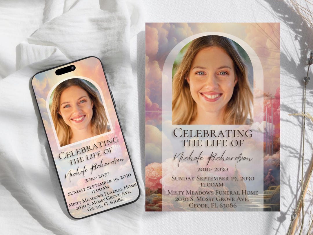 Heavenly Sky Funeral Invitation Template: Memorial Service Announcement ...