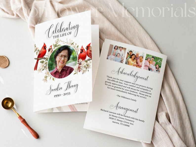 Red Cardinal Funeral Program Template: Editable Memorial Card (digital ...