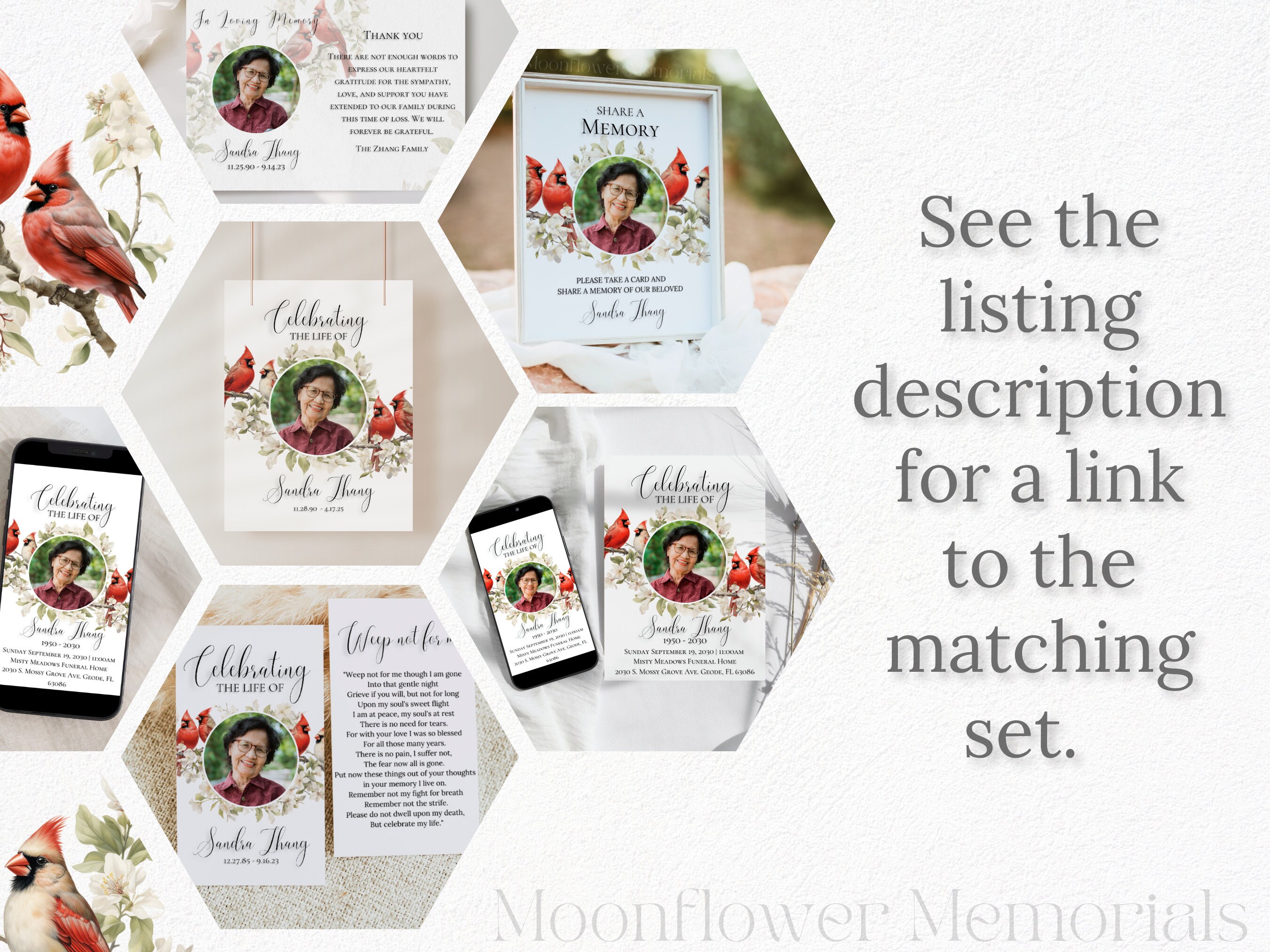 Red Cardinal Birds Funeral Thank You Card Template, Editable Photo ...
