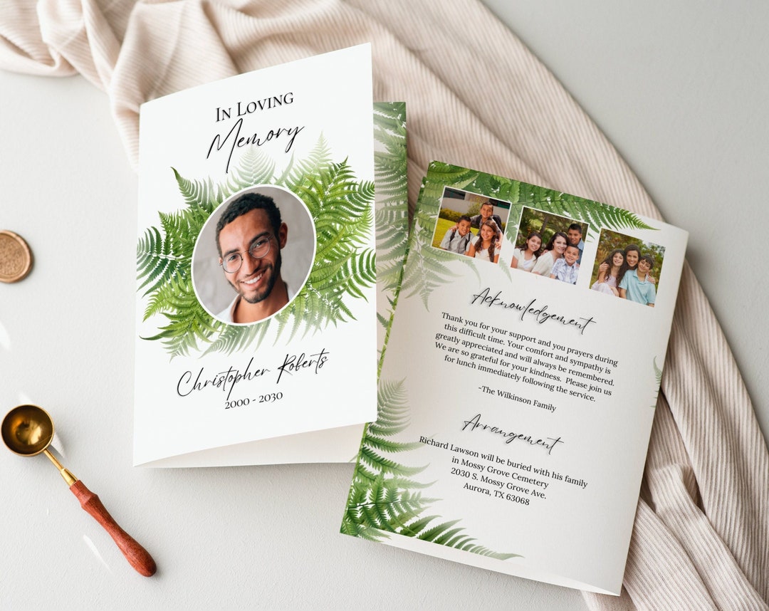 Green Fern Funeral Program Template: Celebration of Life (digital ...