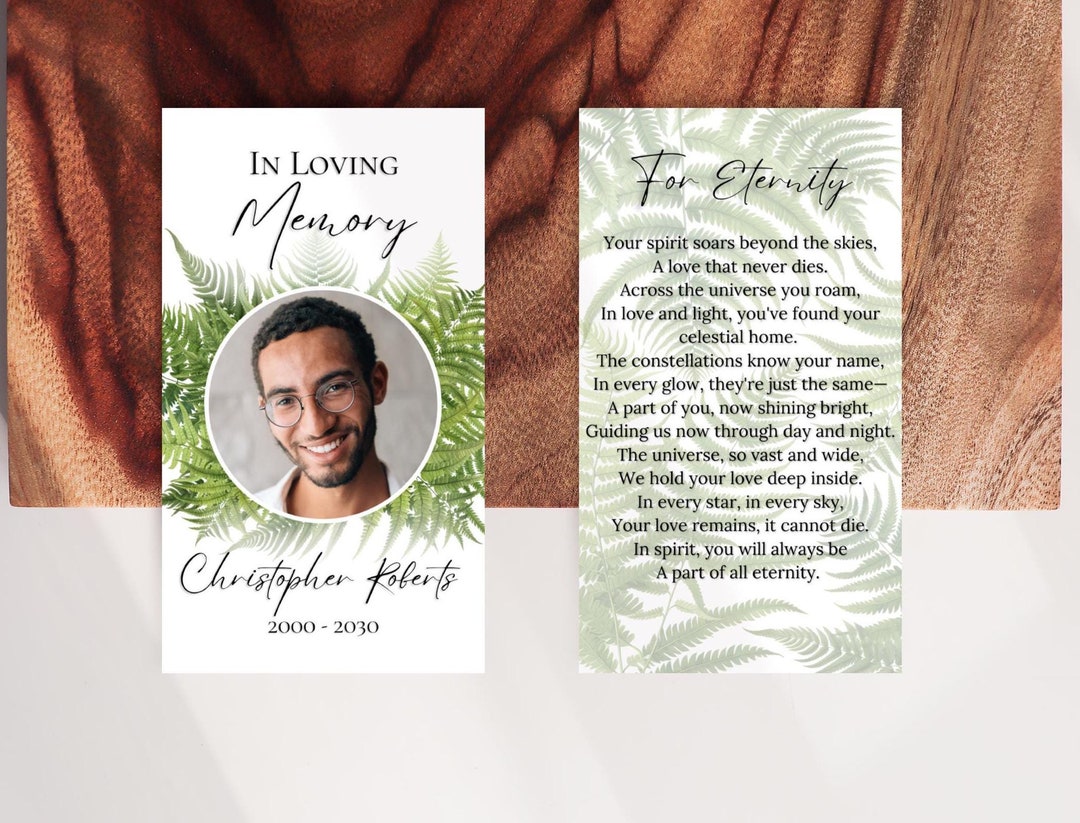 Fern Funeral Prayer Card Template: Editable Memorial Card (digital ...