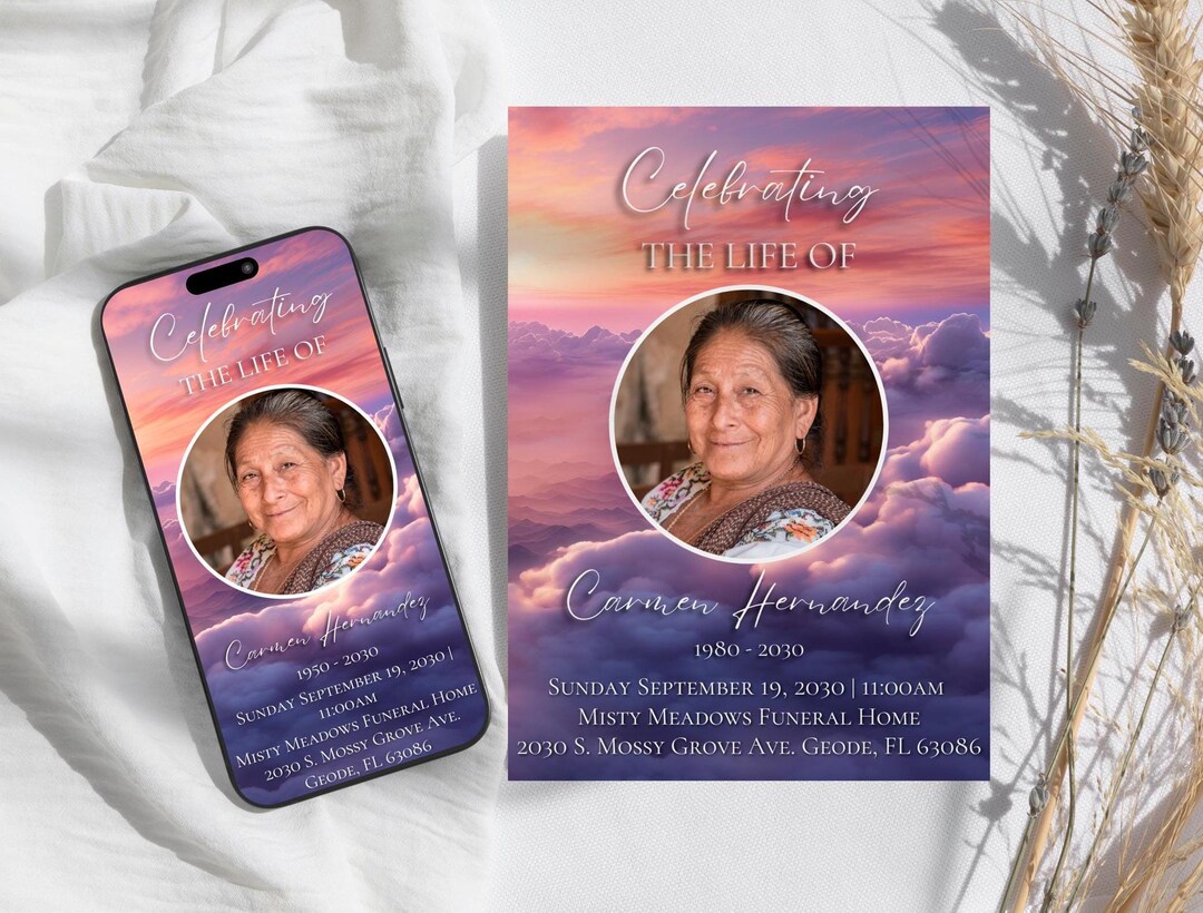 Sunset Cloud Funeral Invitation Template: Memorial Announcement ...