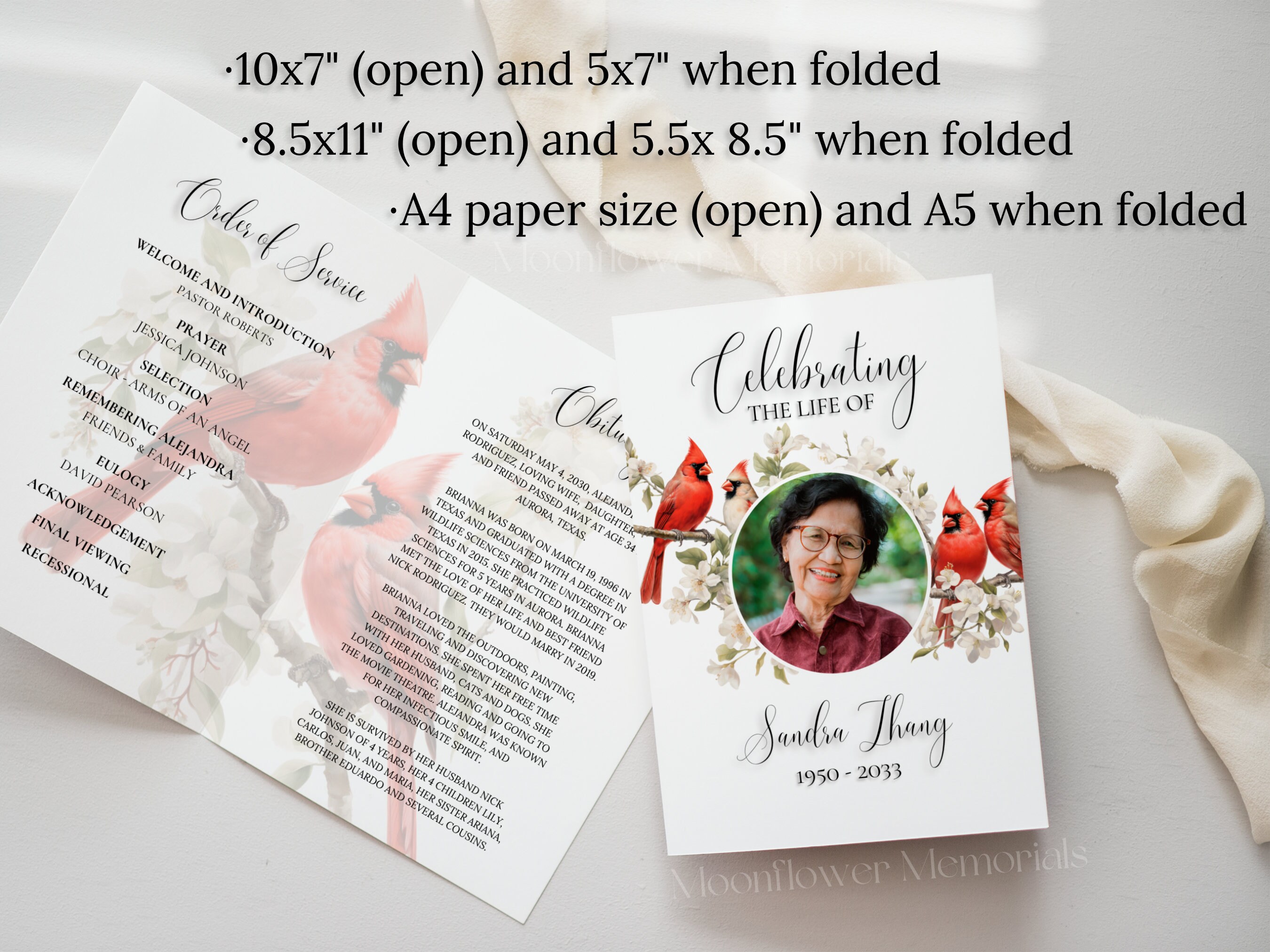 Red Cardinal Funeral Program Template: Editable Memorial Card (digital ...