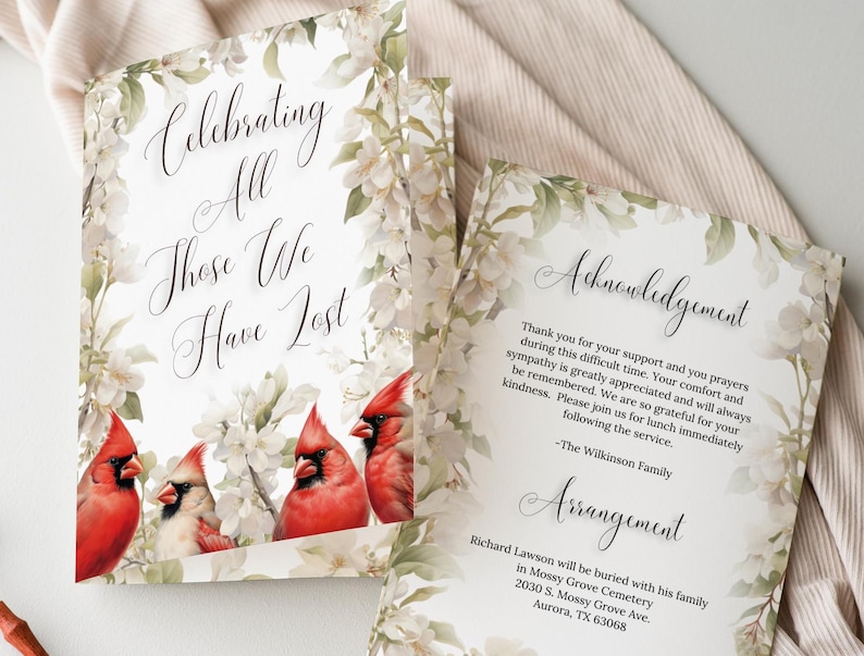 Red Cardinals Funeral Program Template: Celebration of Life (digital ...