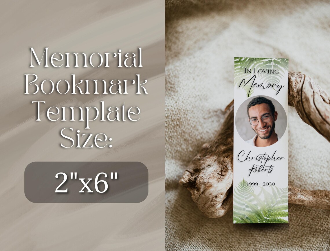 Green Fern Memorial Bookmark: Funeral Favor Template (digital Download ...