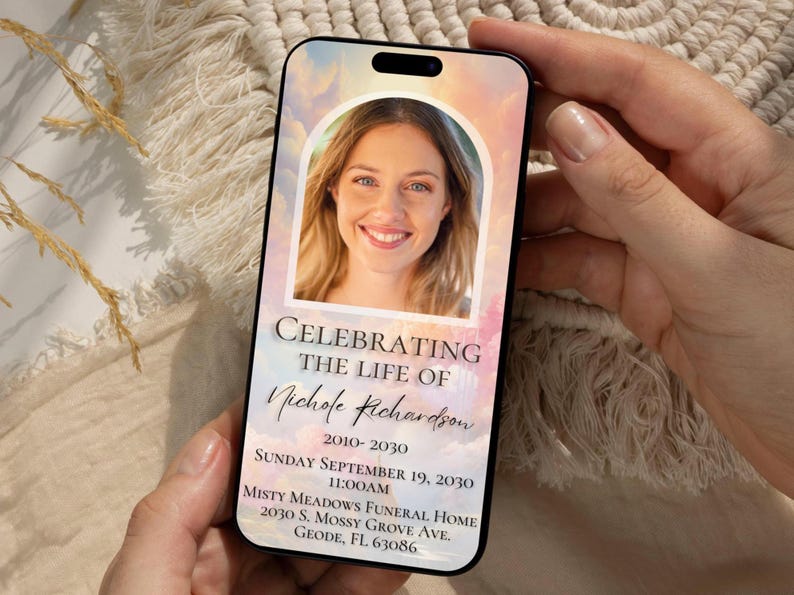 Heavenly Sky Funeral Invitation Template: Memorial Service Announcement ...