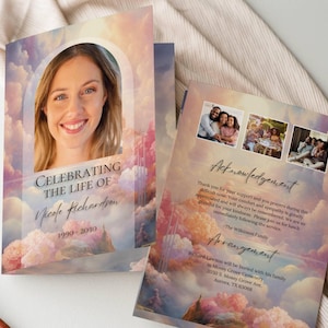 Funeral Program Template, Printable Celebration of Life Heavenly Clouds ...