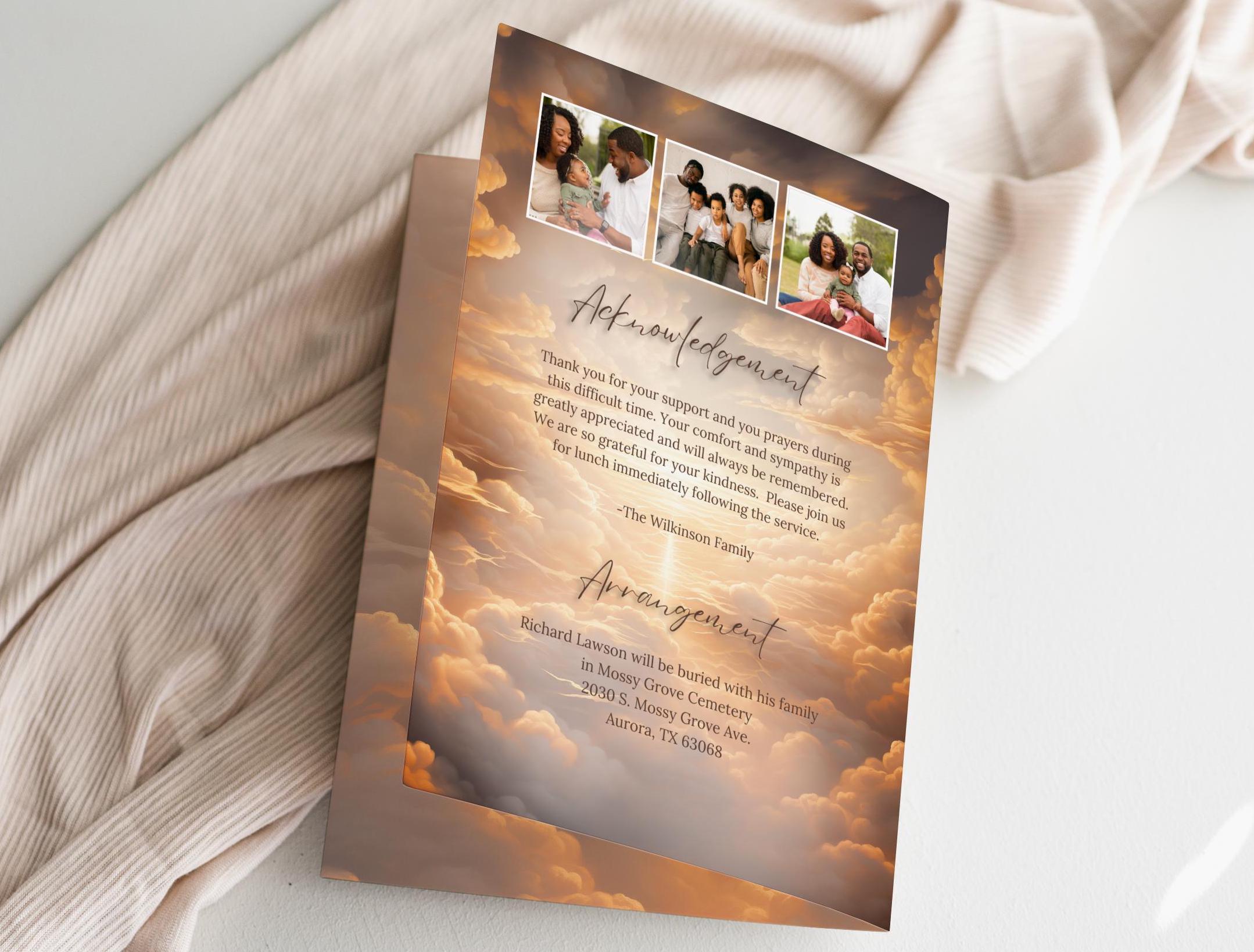 Sunset Funeral Program Template: Editable Memorial Card (digital ...