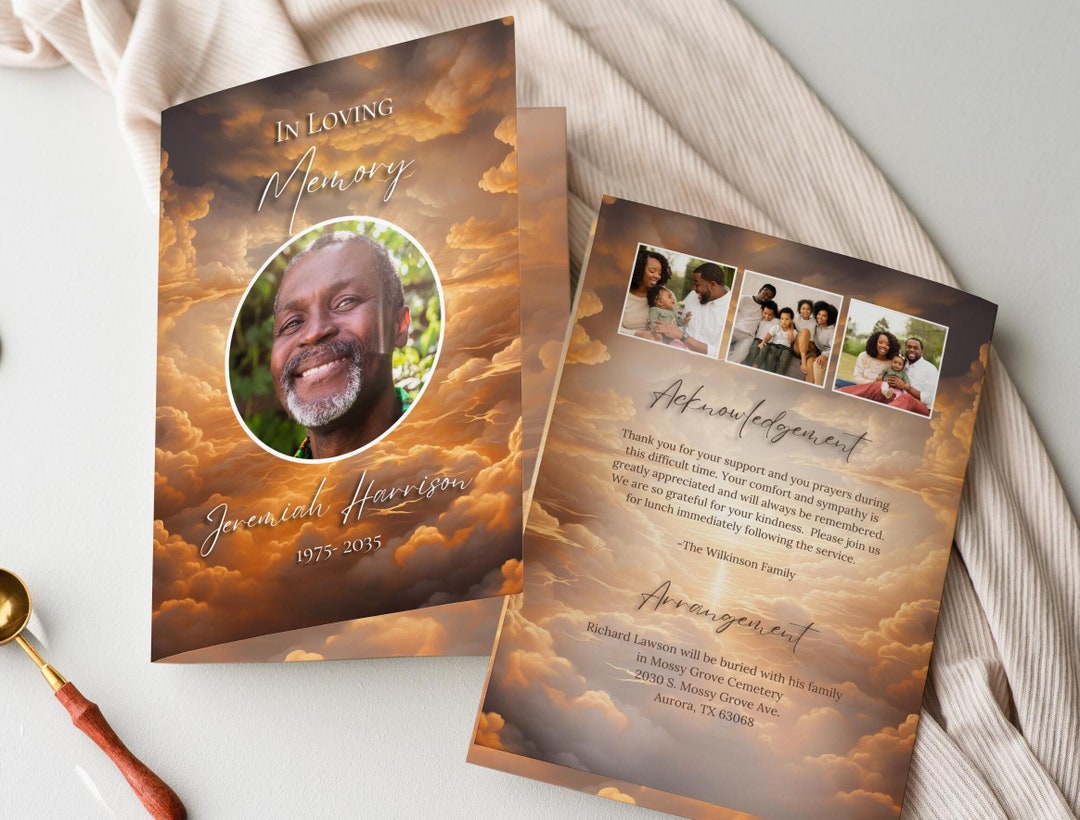 Sunset Funeral Program Template: Editable Memorial Card (digital ...