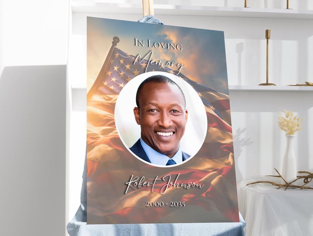 Celebration of Life Poster Template, Editable American Flag Military ...