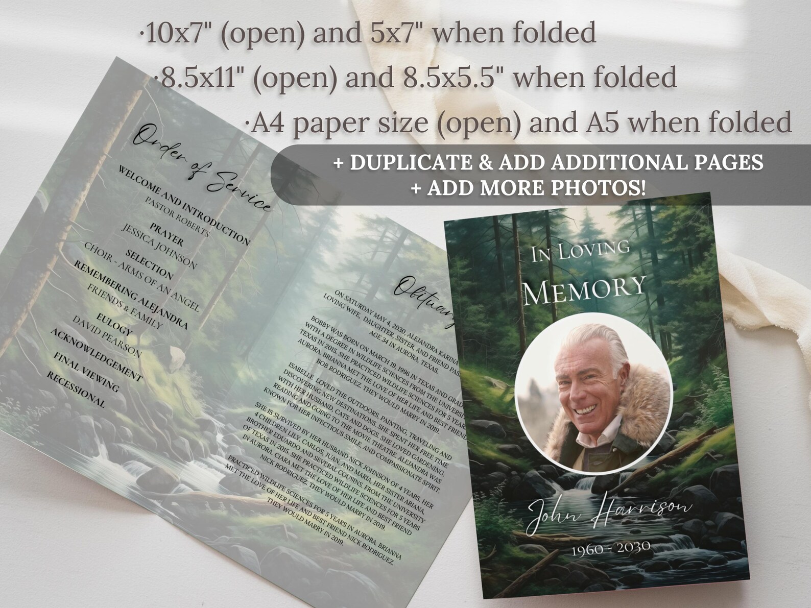 Funeral Program Template, Editable Obituary Celebration of Life Program ...