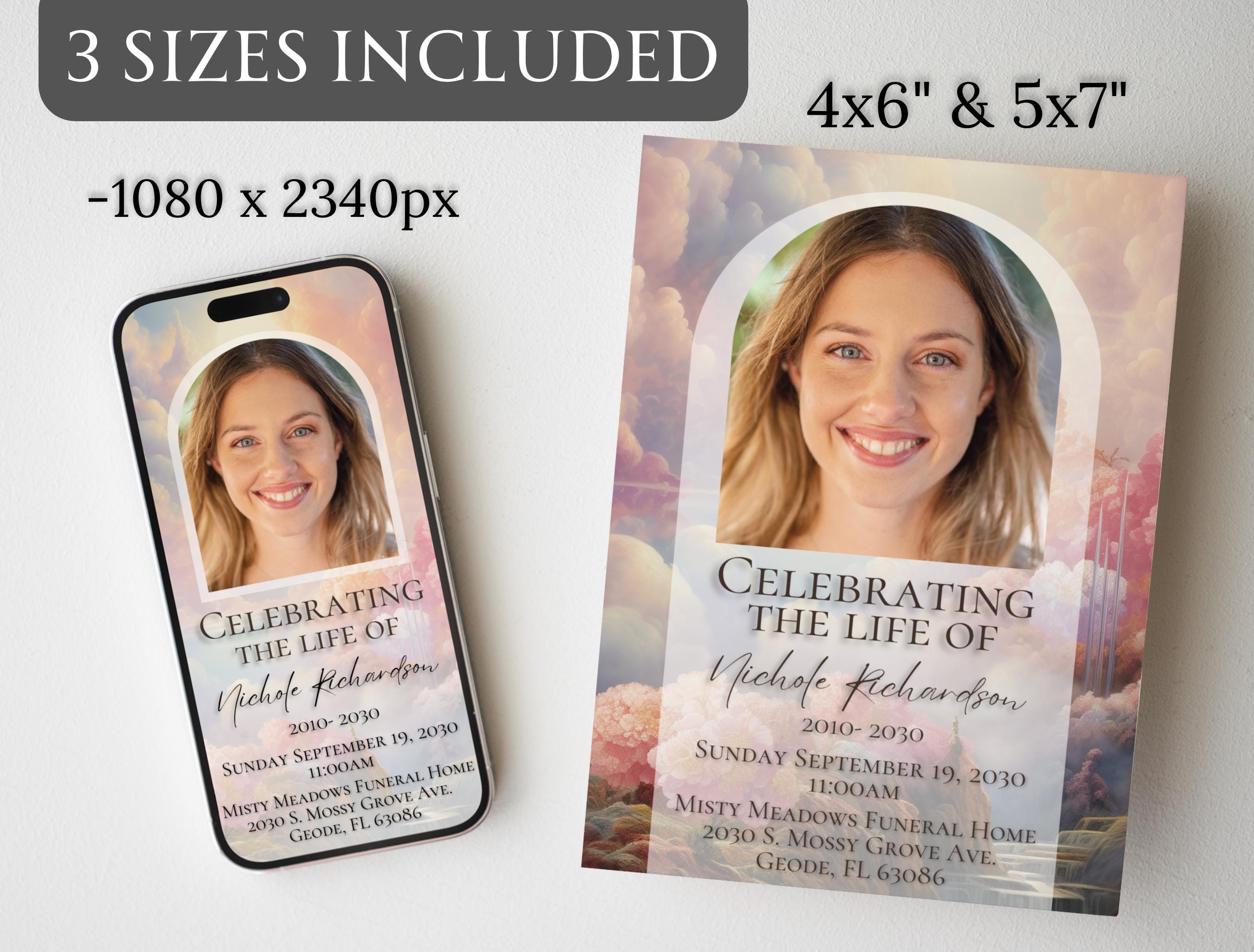 Heavenly Sky Funeral Invitation Template: Memorial Service Announcement ...