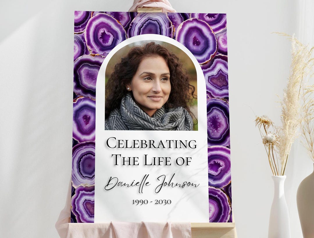 Celebration of Life Funeral Poster Template, Editable Purple Obituary ...