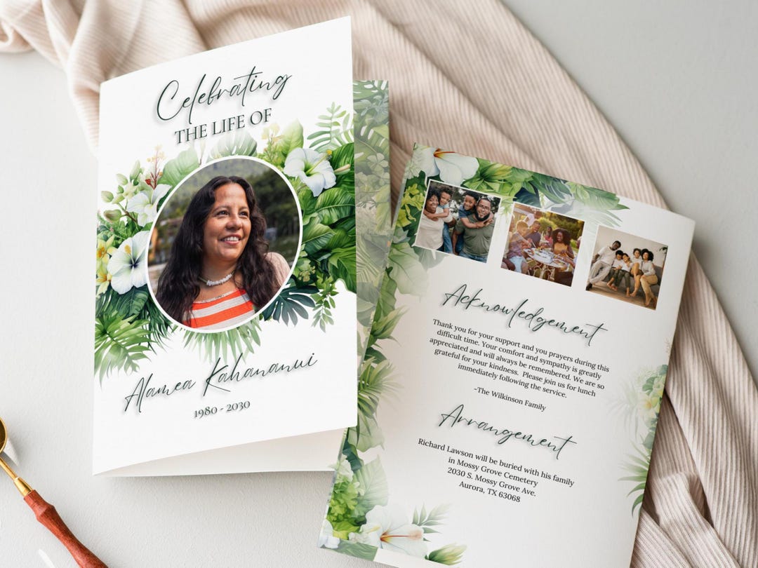 Tropical Funeral Program Template, Hibiscus Celebration of Life ...