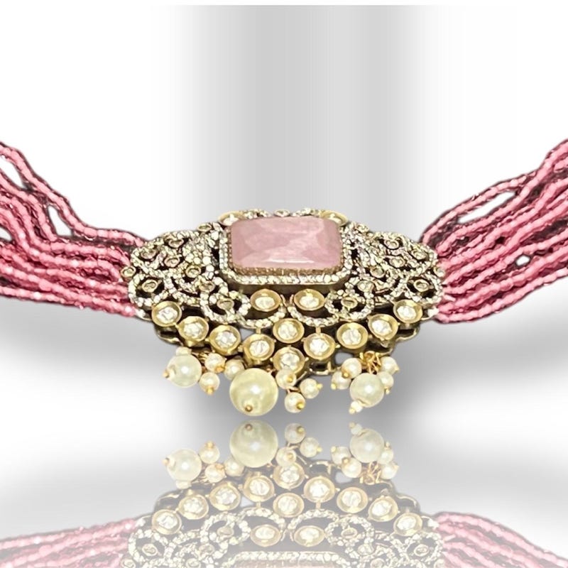 Pink Onyx Beads Necklace Indian - Etsy