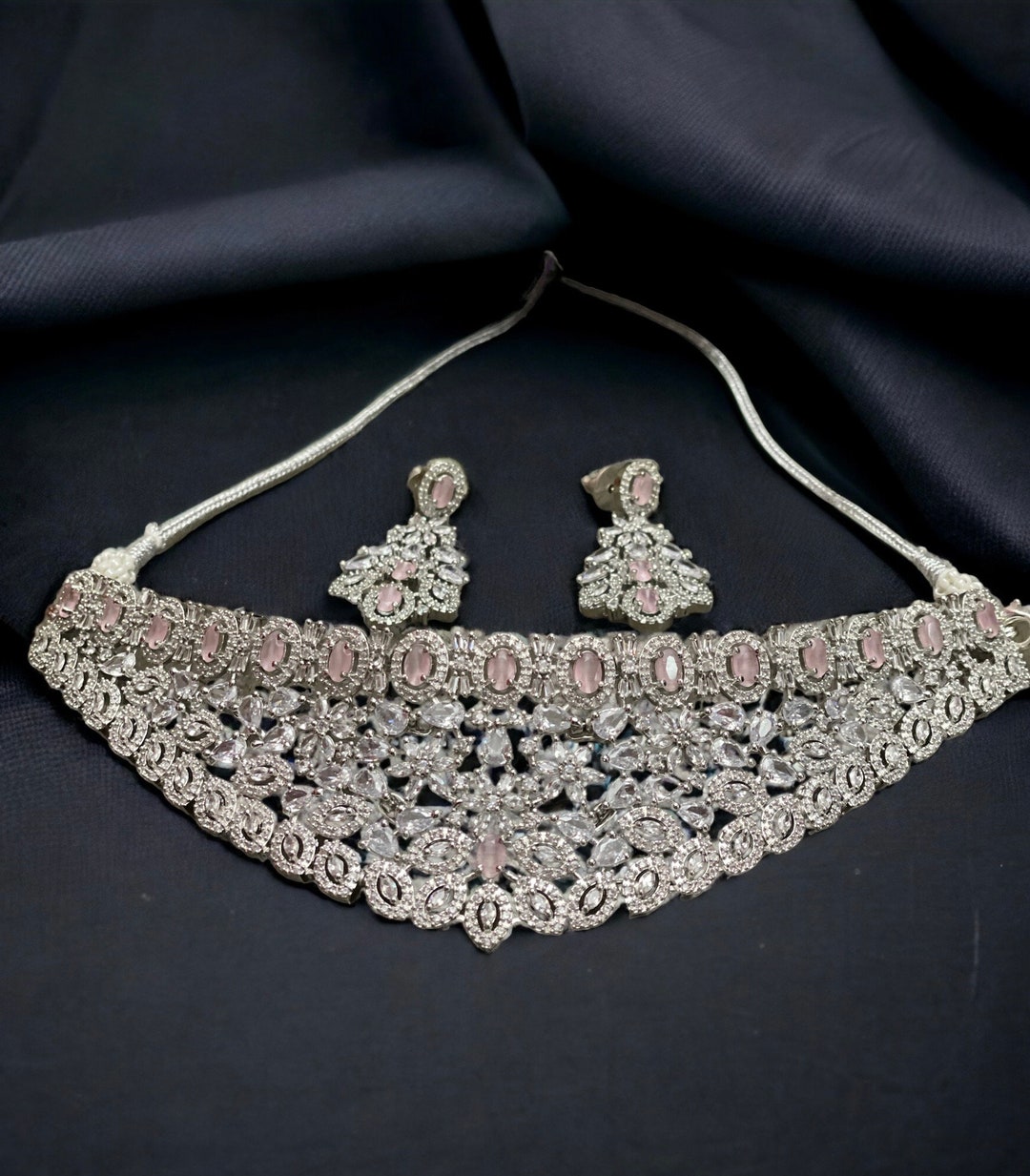 American Diamond Choker Necklace, Prom Jewelry With CZ Bridal Set ...