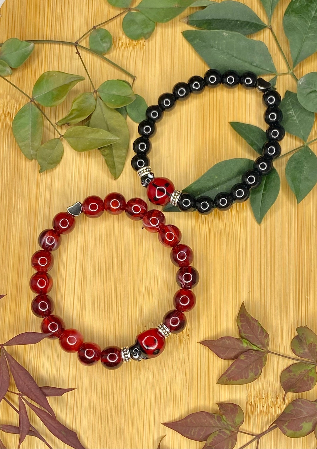 Ladybug Red or Black Glass Beaded Bracelet, Handmade Jewelry,cute ...
