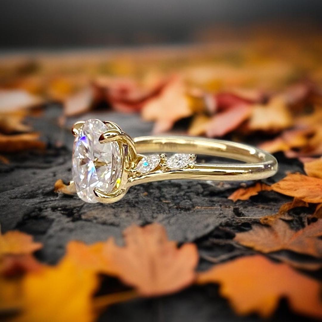 2 Carat Oval Cut Lab Diamond Oore Engagement Ring, Unique Vintage Style ...
